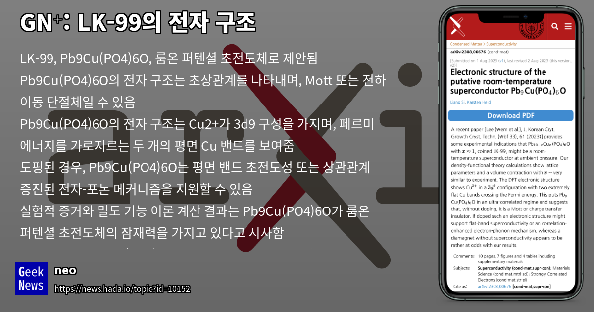 LK-99의 전자 구조 | GeekNews