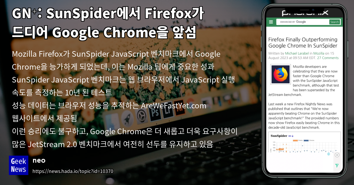 SunSpider에서 Firefox가 드디어 Google Chrome을 앞섬 | GeekNews