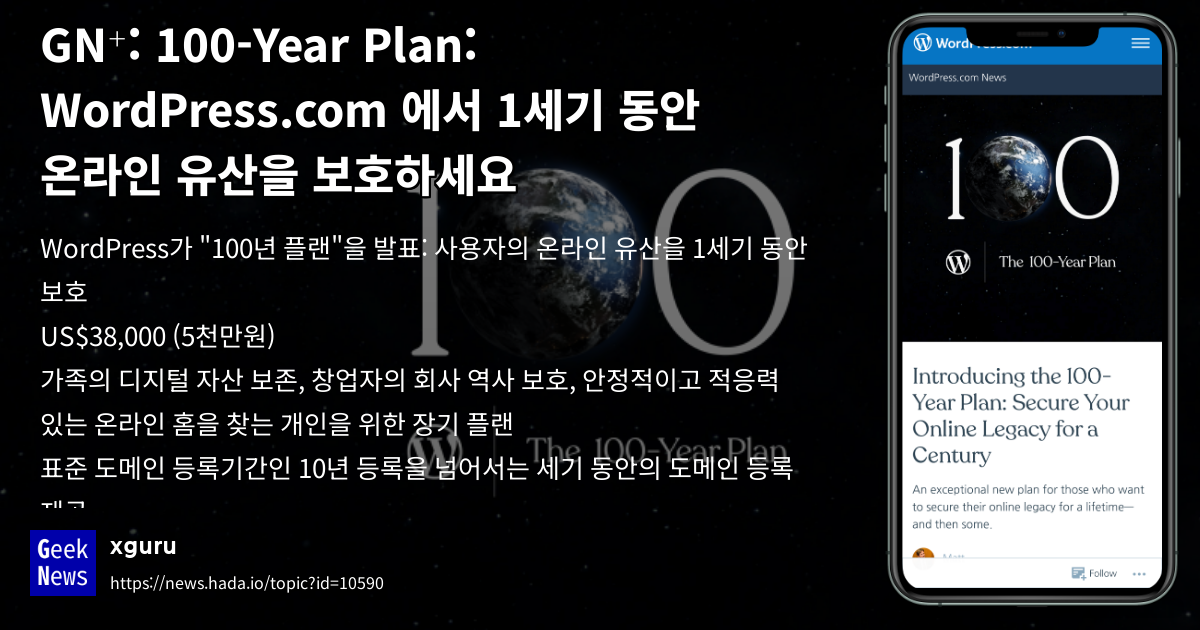 100-Year Plan: WordPress.com 에서 1세기 동안 온라인 유산을 보호하 | GeekNews