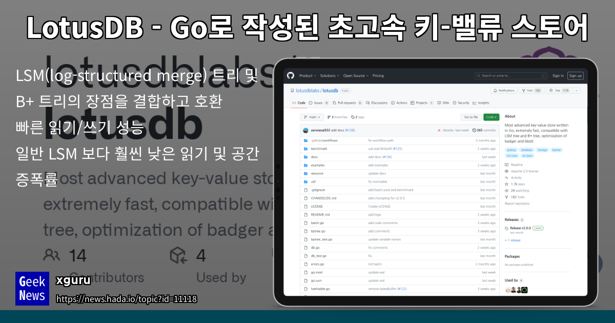LotusDB - Go로 작성된 초고속 키-밸류 스토어 | GeekNews