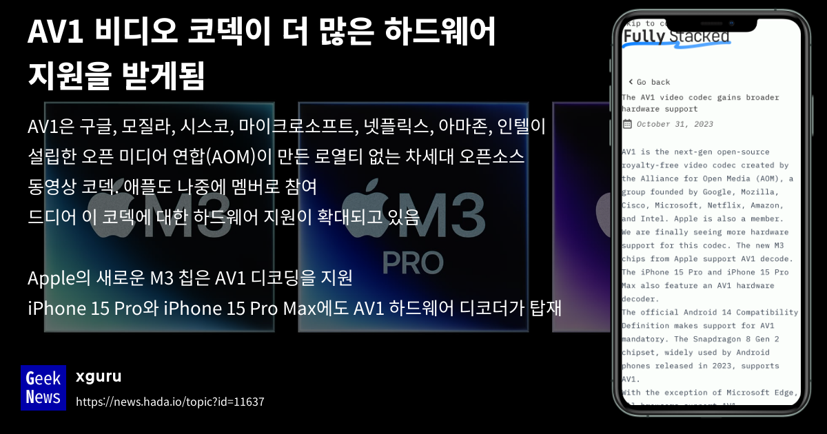 AV1 비디오 코덱이 더 많은 하드웨어 지원을 받게됨 | GeekNews