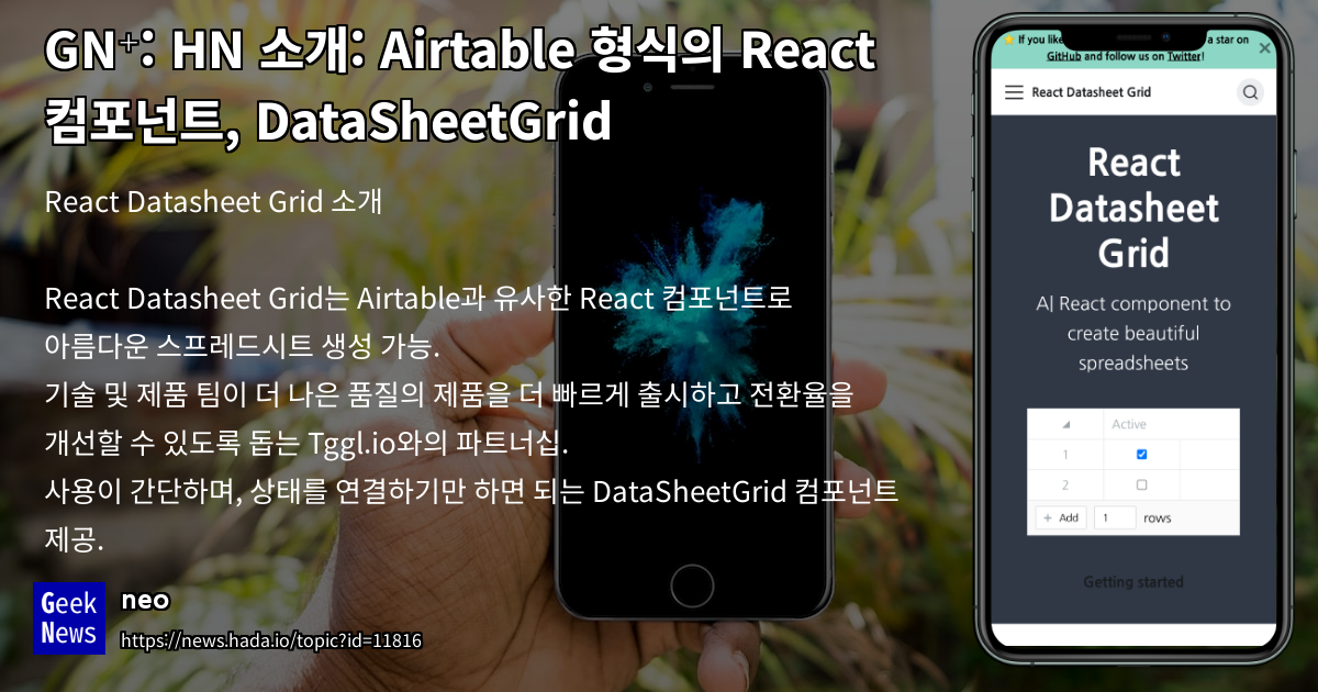 HN 소개: Airtable 형식의 React 컴포넌트, DataSheetGrid | GeekNews