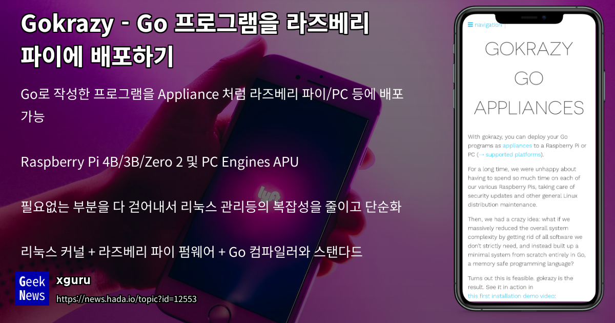 Gokrazy - Go 프로그램을 라즈베리 파이에 배포하기 | GeekNews