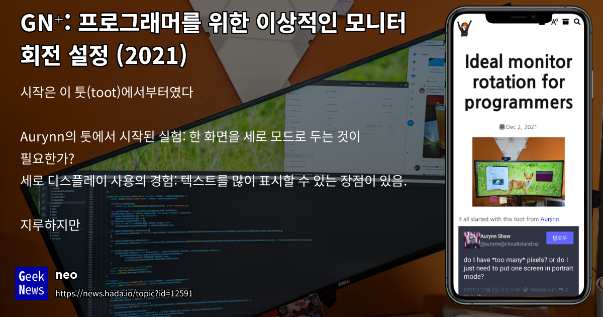 프로그래머를 위한 이상적인 모니터 회전 설정 (2021) | GeekNews