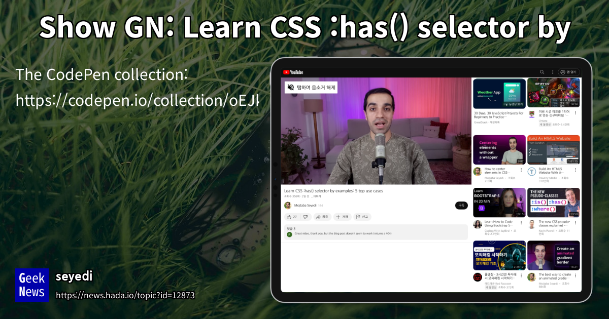 Learn CSS :has() selector by examples: 5 top use c | GeekNews