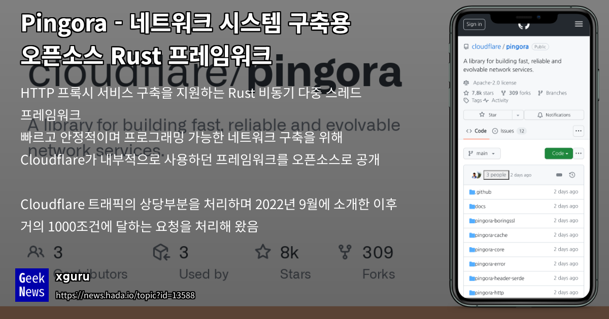 Pingora - 네트워크 시스템 구축용 오픈소스 Rust 프레임워크 | GeekNews