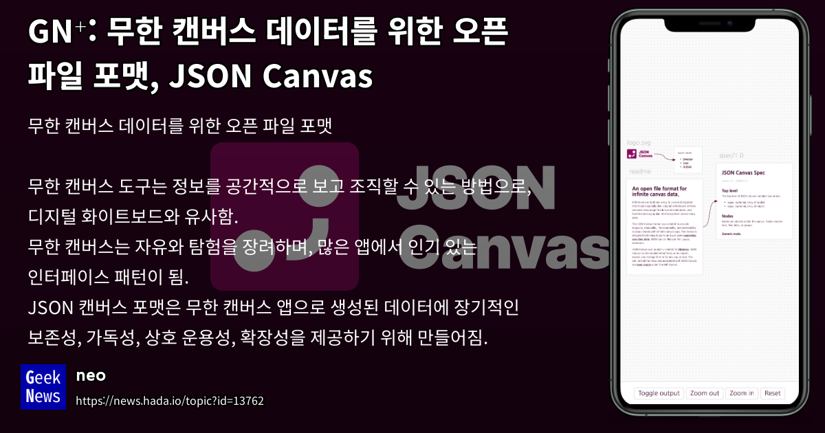 무한 캔버스 데이터를 위한 오픈 파일 포맷, JSON Canvas | GeekNews
