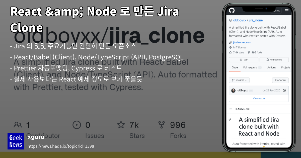 React & Node 로 만든 Jira Clone | GeekNews