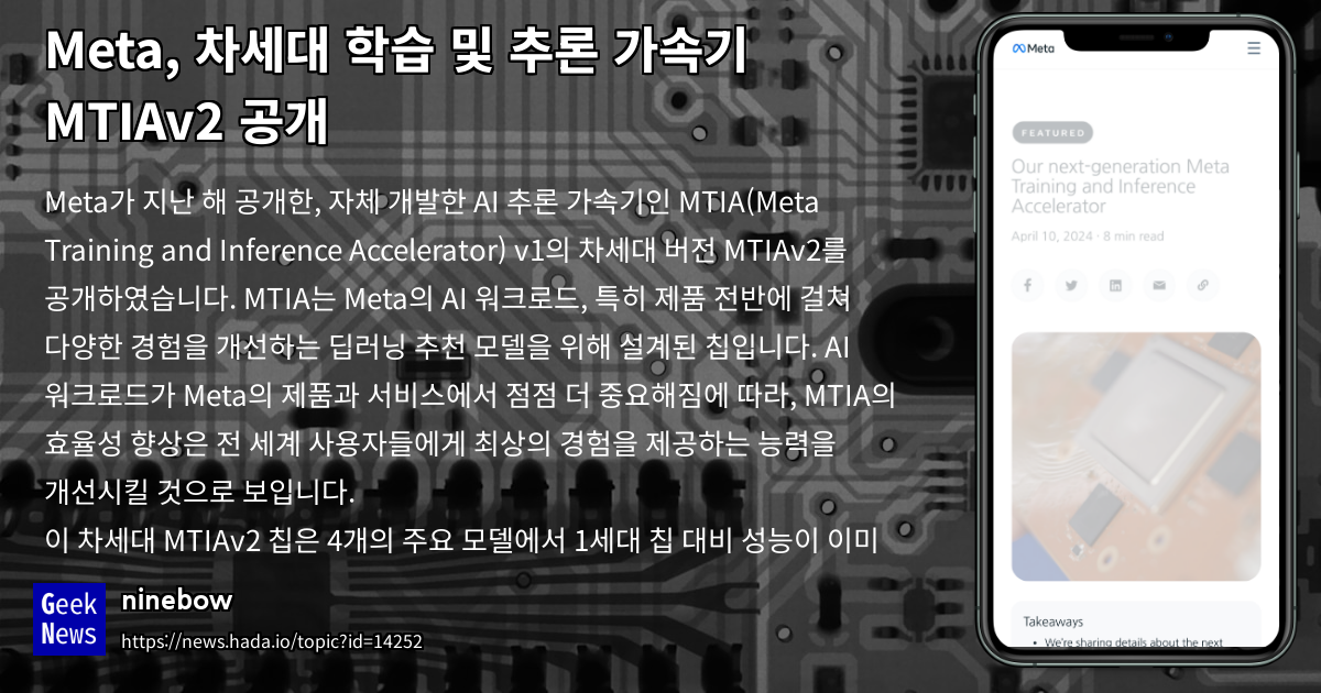 Meta, 차세대 학습 및 추론 가속기 MTIAv2 공개 | GeekNews
