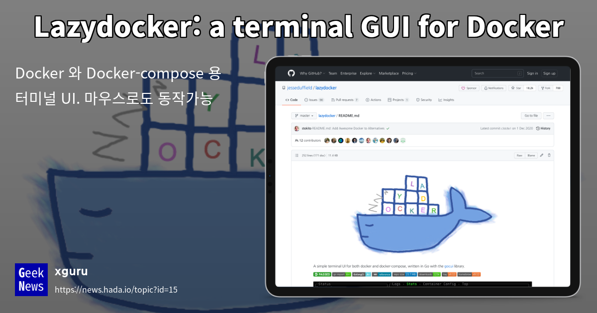 Lazydocker: a terminal GUI for Docker | GeekNews