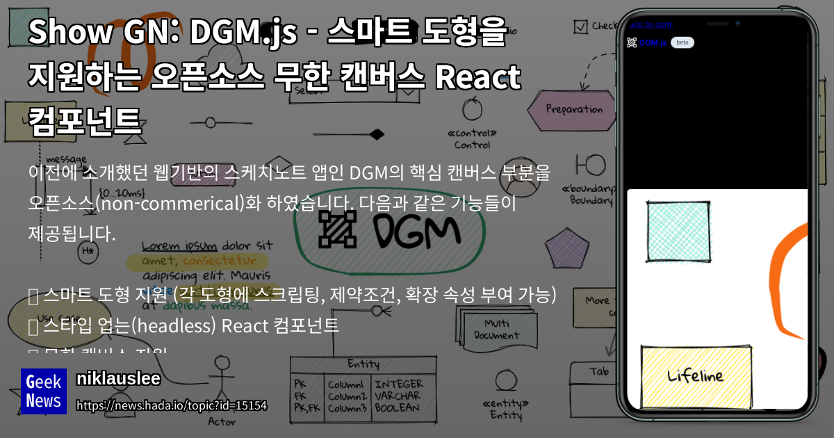 DGM.js - 스마트 도형을 지원하는 오픈소스 무한 캔버스 React 컴포넌트 | GeekNews