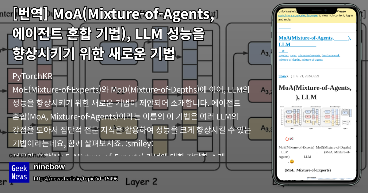 [번역] MoA(Mixture-of-Agents, 에이전트 혼합 기법), LLM 성능을 향 | GeekNews