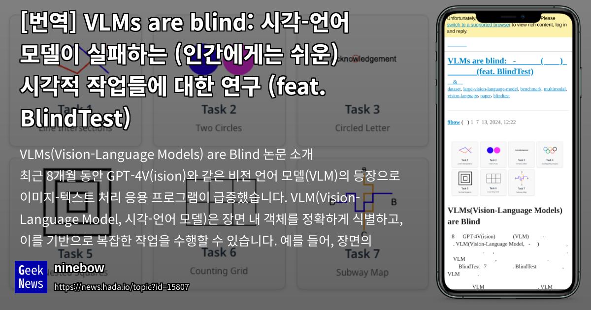 [번역] VLMs are blind: 시각-언어 모델이 실패하는 (인간에게는 쉬운) 시각적 | GeekNews