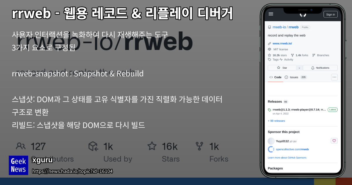 rrweb - 웹용 레코드 & 리플레이 디버거 | GeekNews