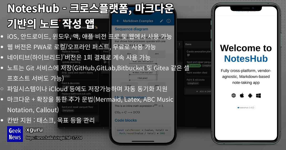 NotesHub - 크로스플랫폼, 마크다운 기반의 노트 작성 앱 | GeekNews