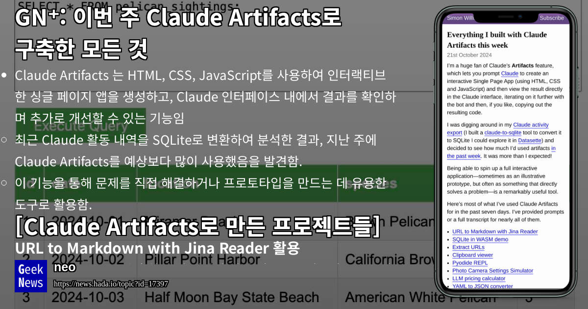 이번 주 Claude Artifacts로 구축한 모든 것 | GeekNews