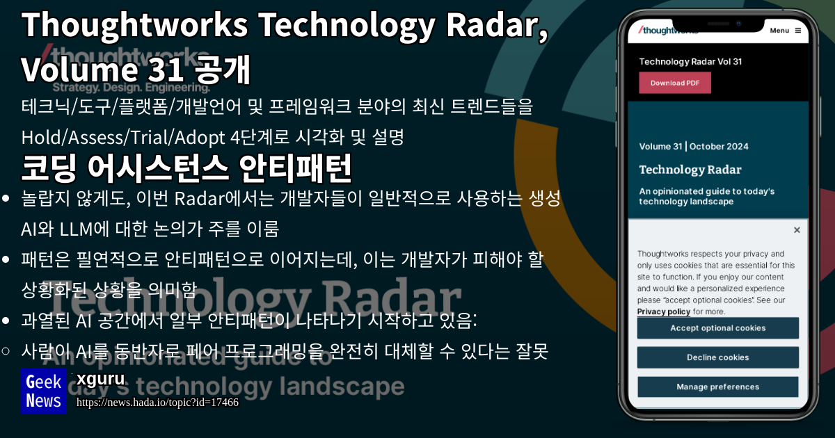 Thoughtworks Technology Radar, Volume 31 공개 | GeekNews