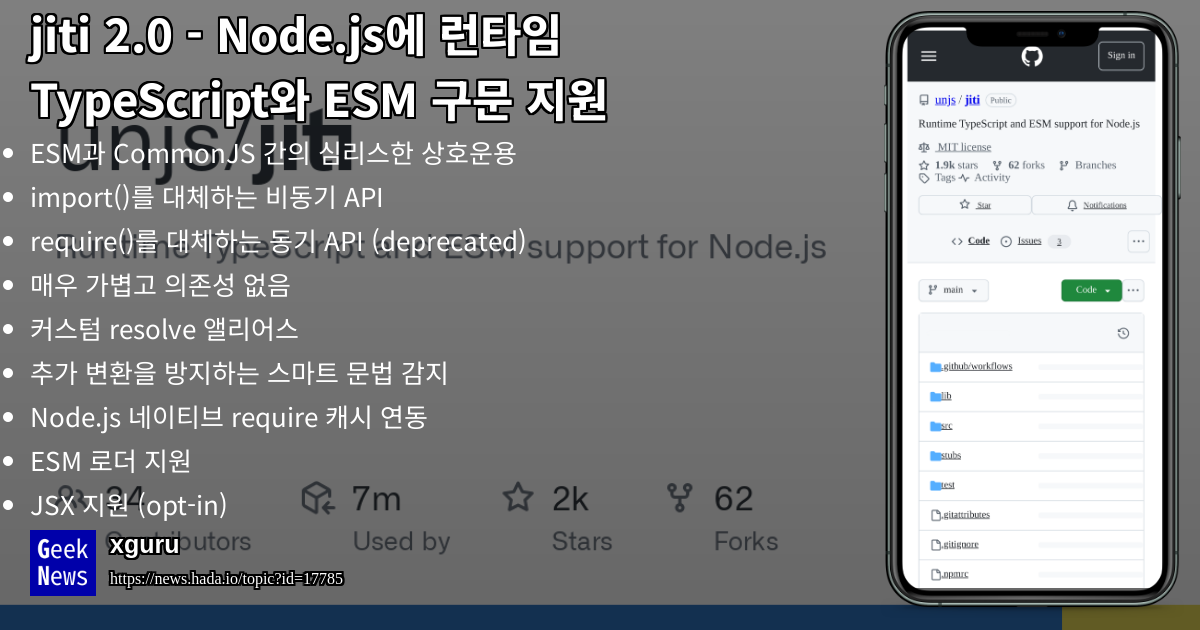 jiti 2.0 - Node.js에 런타임 TypeScript와 ESM 구문 지원 | GeekNews