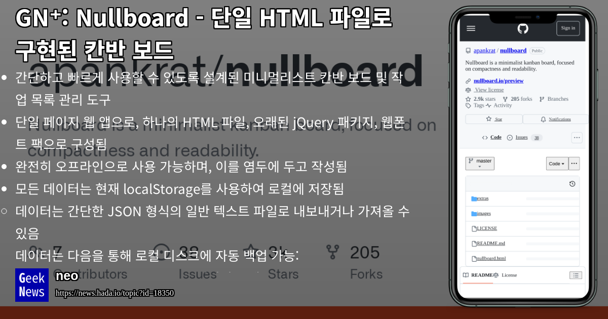Nullboard - 단일 HTML 파일로 구현된 칸반 보드 | GeekNews