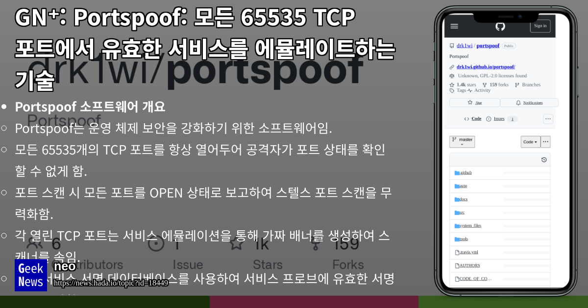 Portspoof: 모든 65535 TCP 포트에서 유효한 서비스를 에뮬레이트하는 기술 | GeekNews
