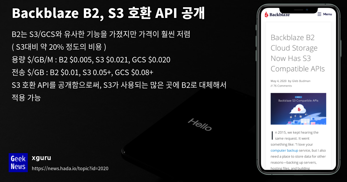 Backblaze B2, S3 호환 API 공개 | GeekNews