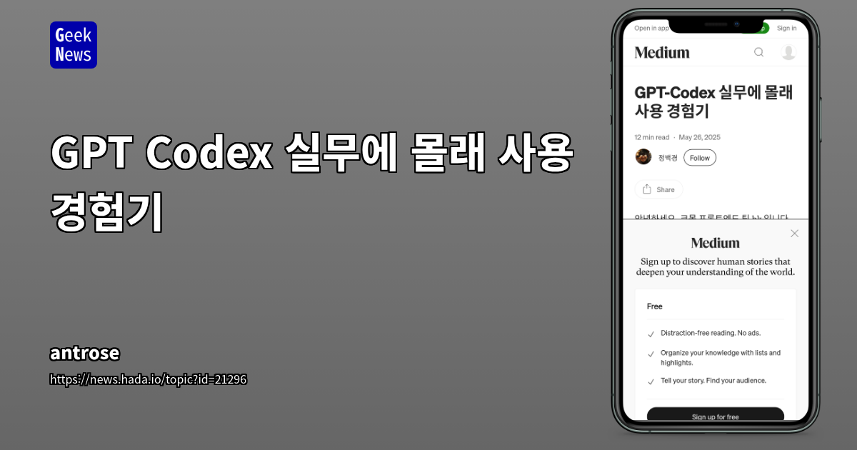 GPT Codex 실무에 몰래 사용 경험기 | GeekNews