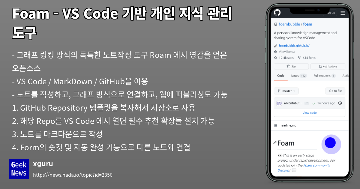 Foam - VS Code 기반 개인 지식 관리 도구 | GeekNews