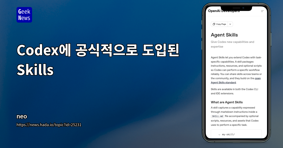 Codex에 공식적으로 도입된 Skills | GeekNews
