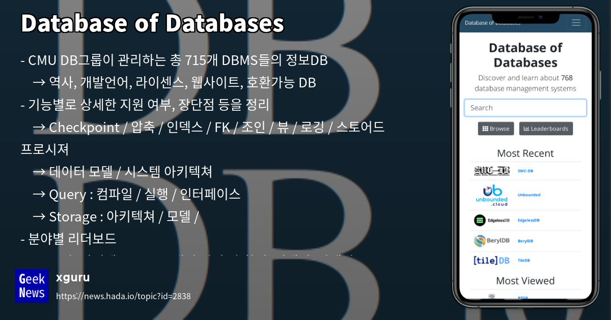 Database of Databases | GeekNews