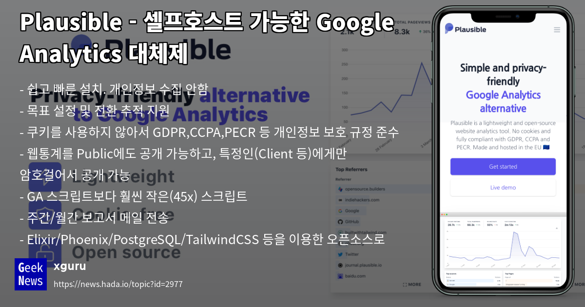Plausible - 셀프호스트 가능한 Google Analytics 대체제 | GeekNews
