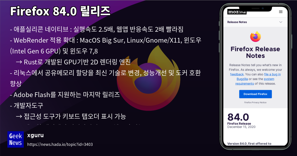 Firefox 84.0 릴리즈 | GeekNews
