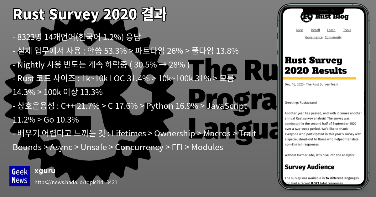 Rust Survey 2020 결과 | GeekNews