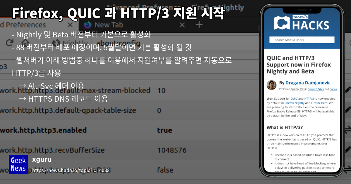 Firefox, QUIC 과 HTTP/3 지원 시작 | GeekNews