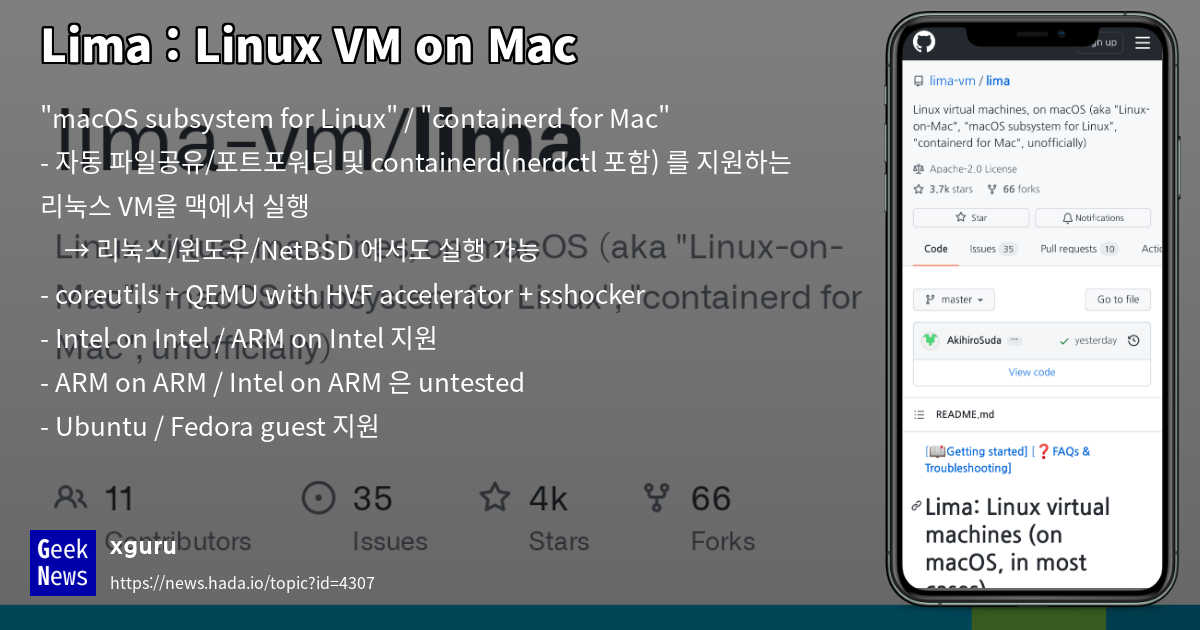 Lima : Linux VM on Mac | GeekNews