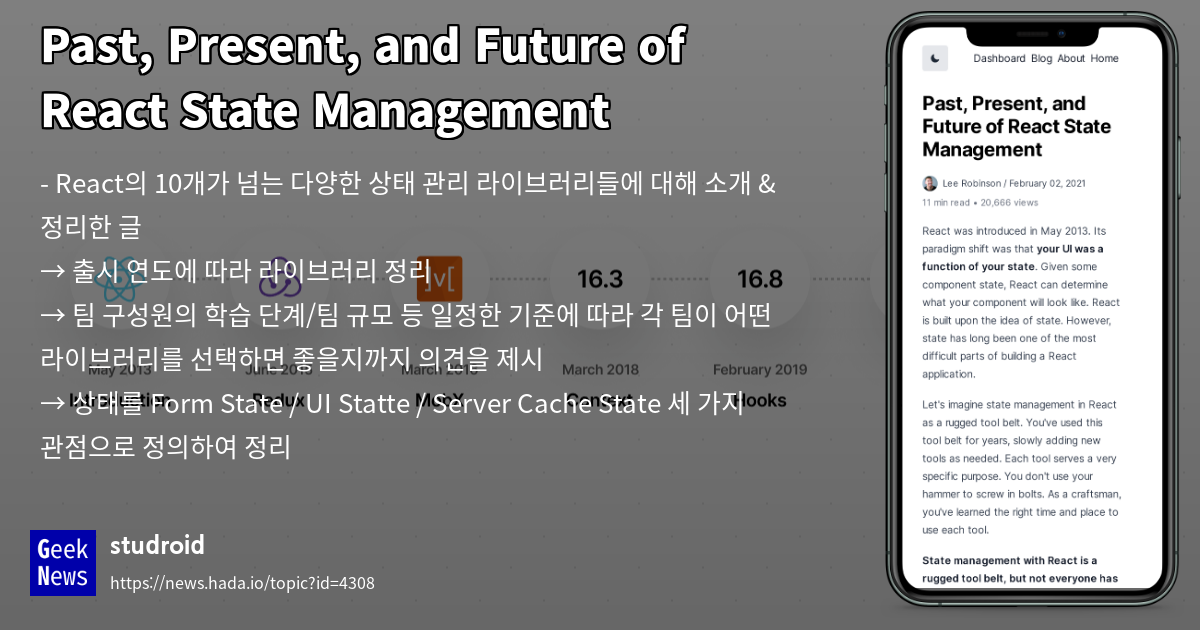 Past, Present, and Future of React State Managemen | GeekNews