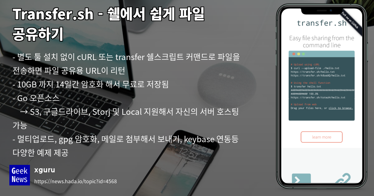 Transfer.sh - 쉘에서 쉽게 파일 공유하기 | GeekNews