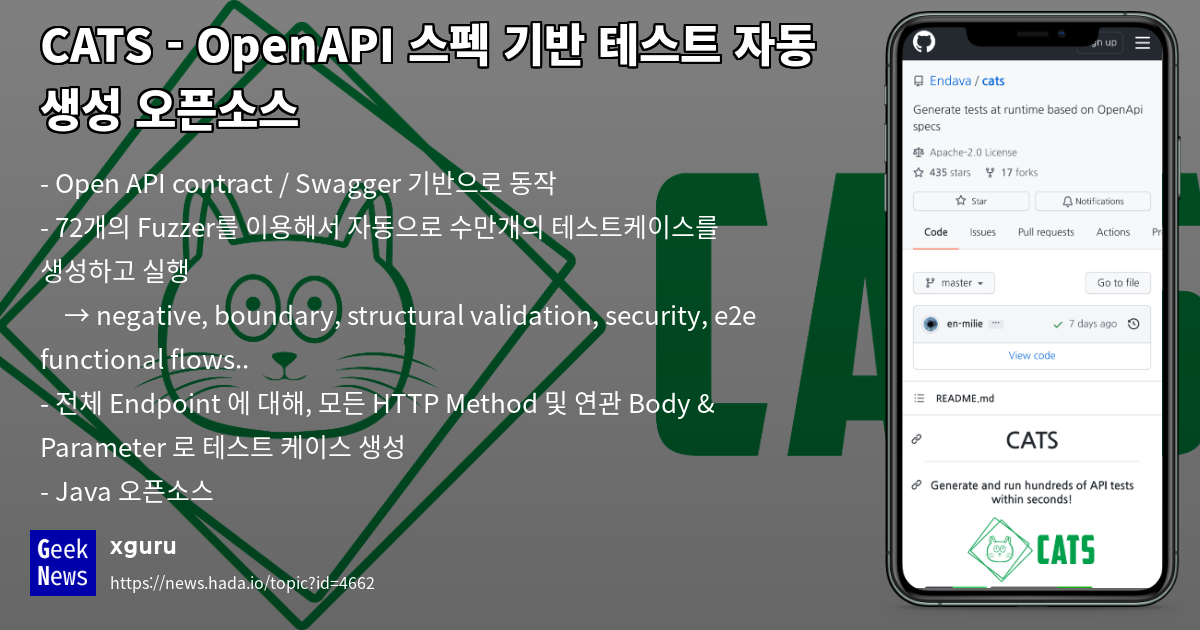 CATS - OpenAPI 스펙 기반 테스트 자동 생성 오픈소스 | GeekNews