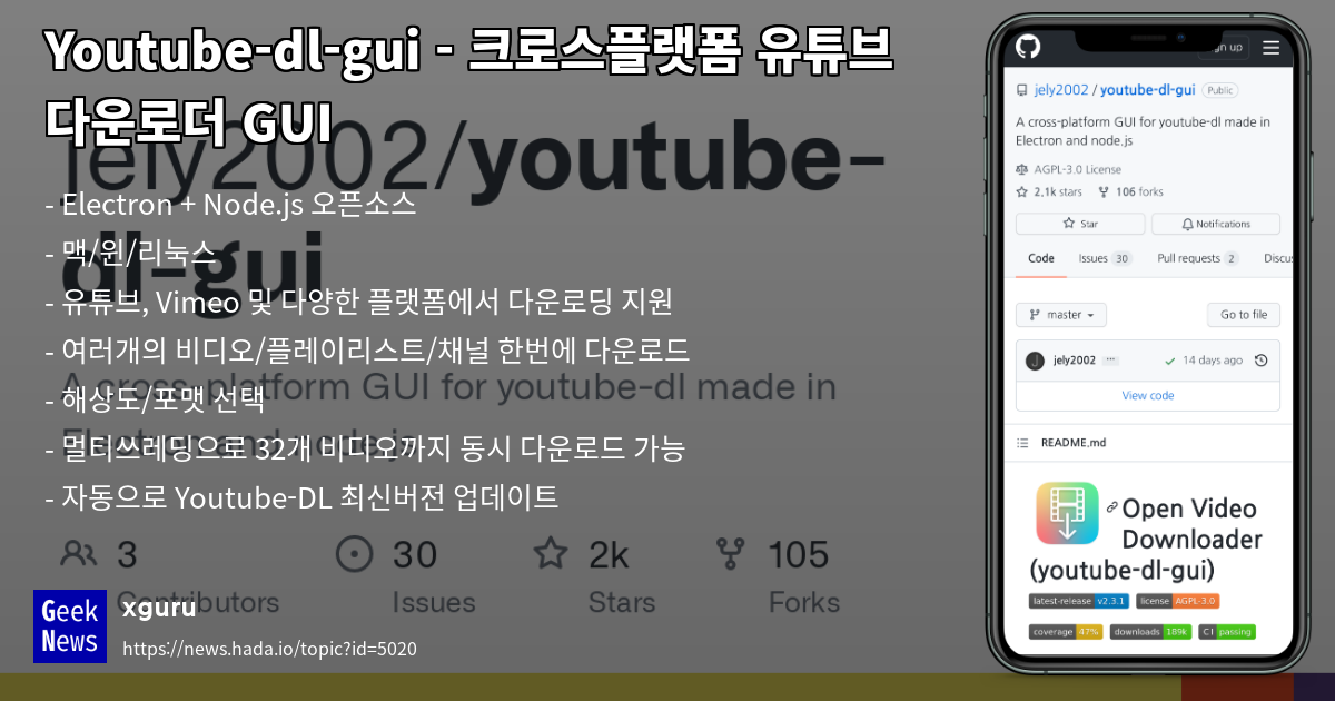 Youtube-dl-gui - 크로스플랫폼 유튜브 다운로더 GUI | GeekNews