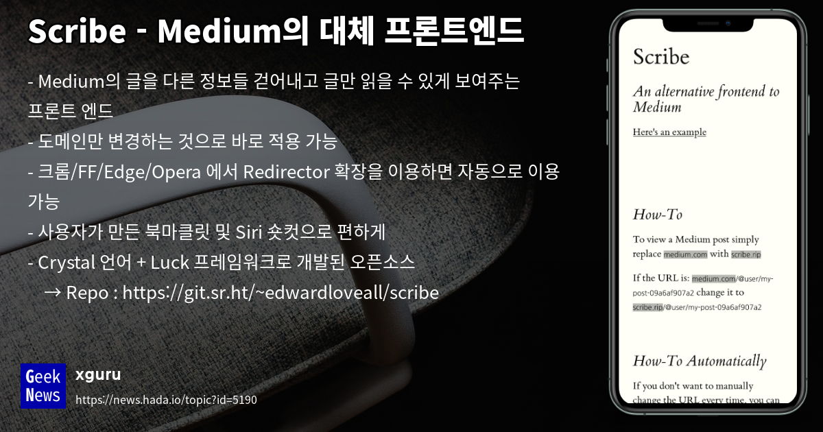 Scribe - Medium의 대체 프론트엔드 | GeekNews