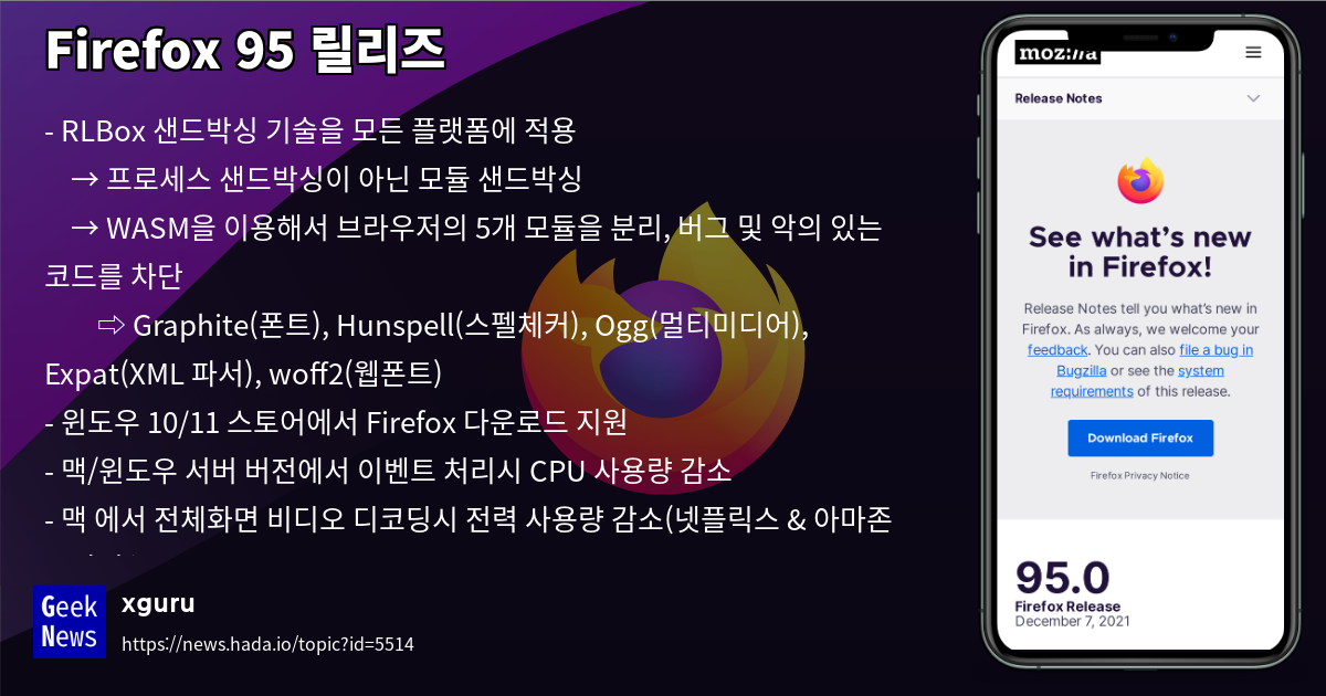 Firefox 95 릴리즈 | GeekNews