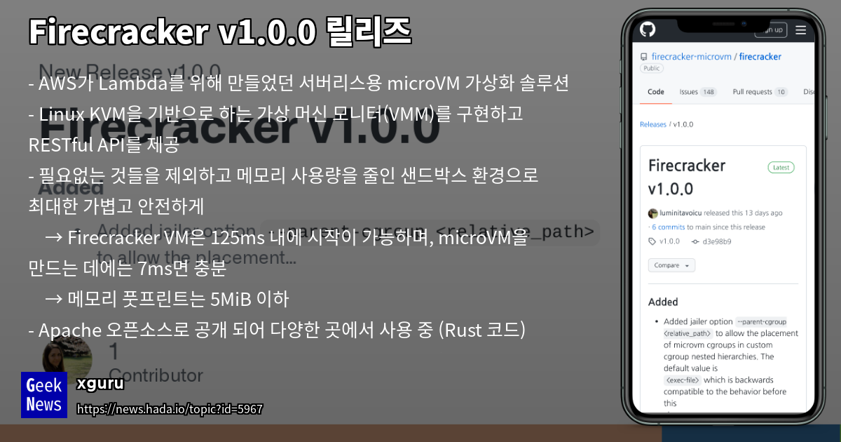 Firecracker v1.0.0 릴리즈 | GeekNews