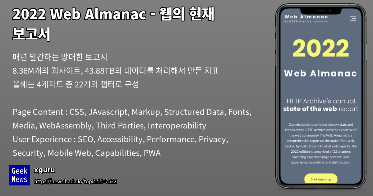 2022 Web Almanac - 웹의 현재 보고서 | GeekNews