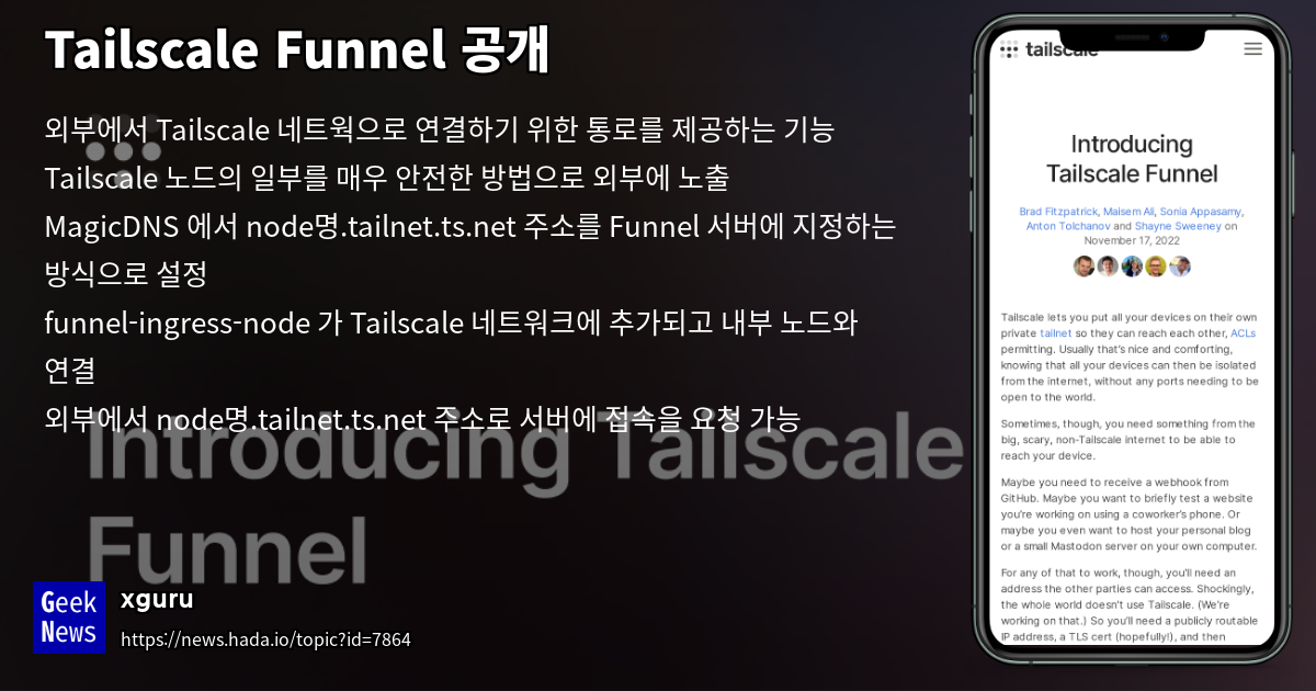 Tailscale Funnel 공개 | GeekNews